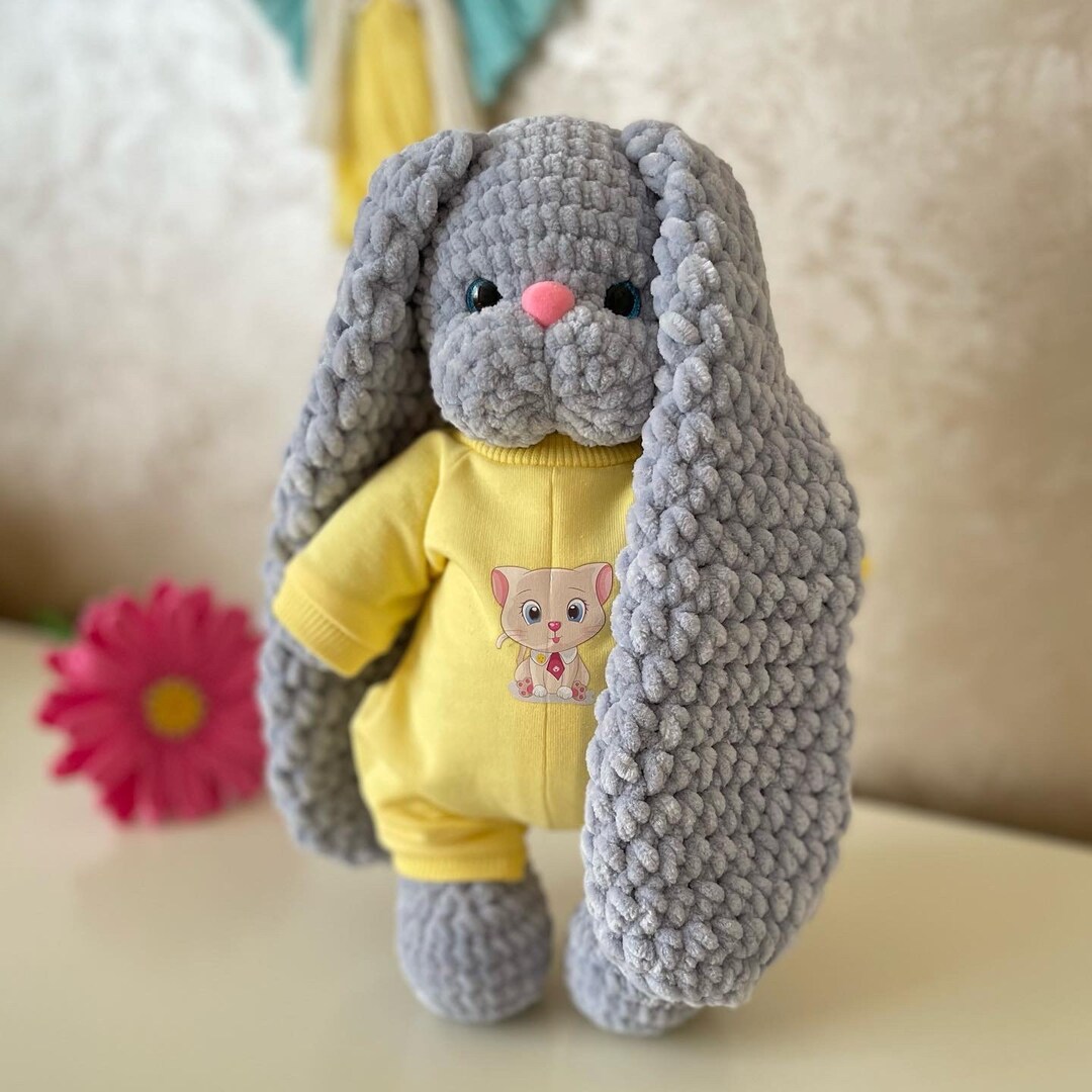 Small Gray Bunny With Long Ears, Stuffed Rabbit, Crochet Plushie Hare ...