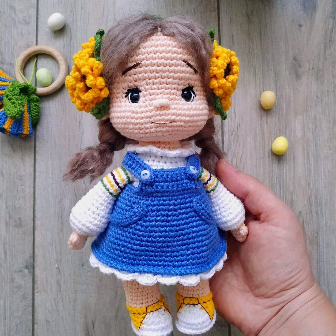 Sunflower Crochet Doll, Wire Structured Doll, Doll With Accessory ...