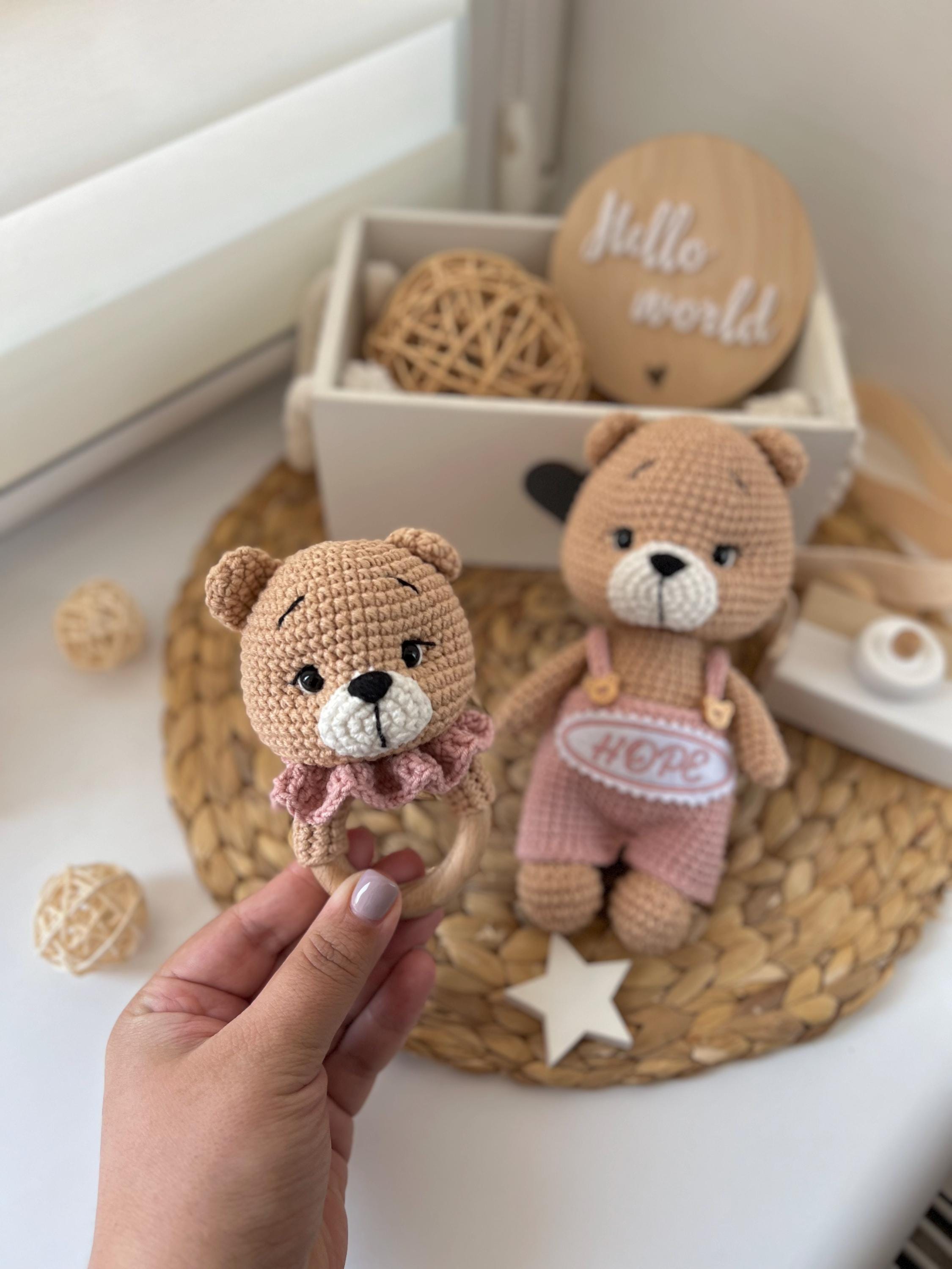 Crochet Teddy Bear & Rattle Set, Baby Shower Gift - Etsy