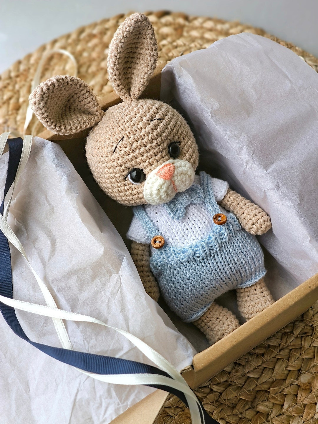 Tiny Crochet Bunny Toy, Boho Crochet Animal, Amigurumi Baby Shower Gift ...