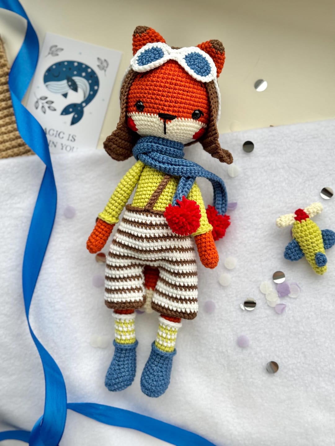 Amigurumi Fox Plush Pilot Toy, Fox Stuffed Animal, Crochet Plush Plane ...