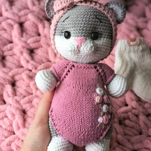 Amigurumi Kitten Baptism Baby Gift, Cat Crochet Toy, Christening ...
