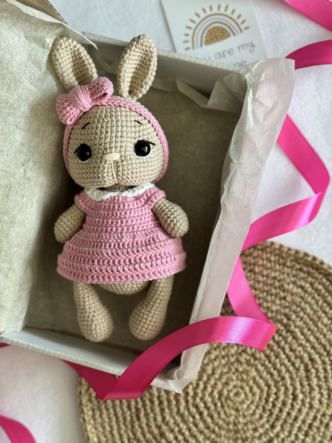 Handmade Tiny Pink Bunny Toy, Crochet Baby Shower Gift, Boho Nursery ...