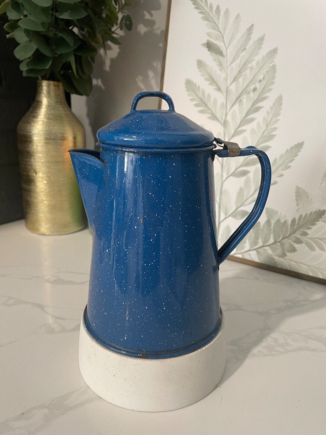 Vintage Blue Enamelware Kettle - Etsy