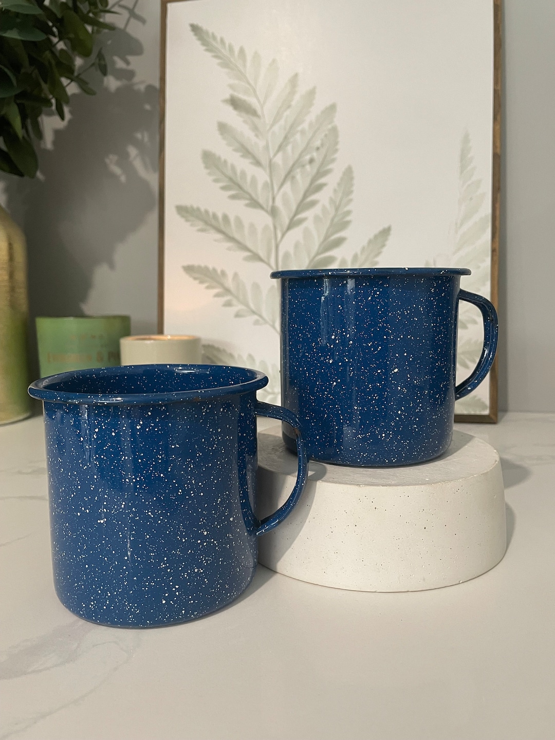 Vintage Blue Enamelware Medium Mugs (set of 2) - Etsy