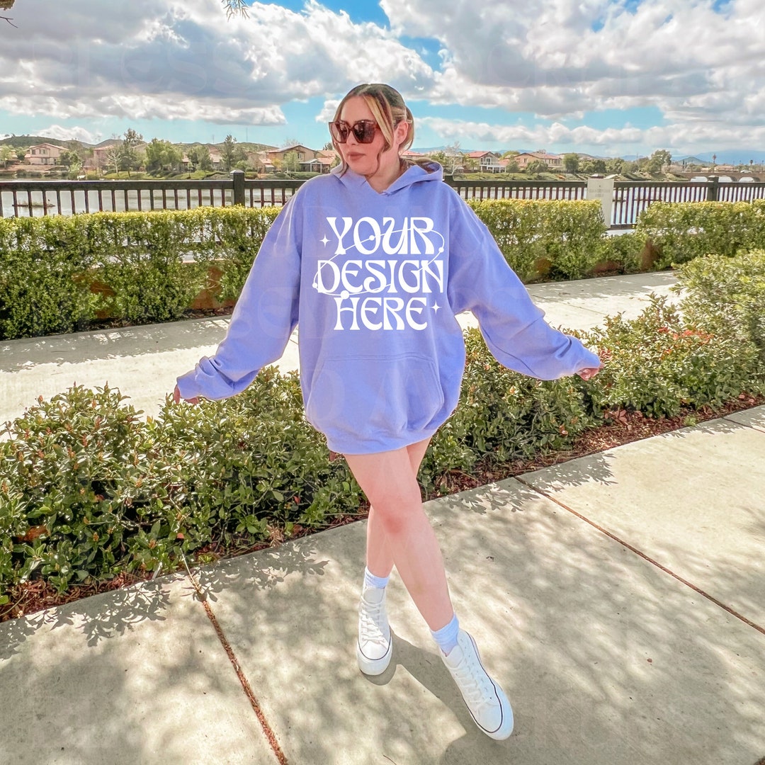 Gildan 18500 Violet,hoodie Mockup Oversized Violet Sweatshirt Mockup ...