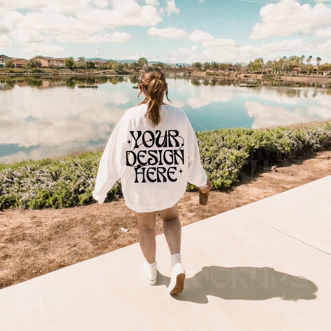 Gildan 18000 White Sweatshirt Mockup Oversized White Hoodie Mockup ...