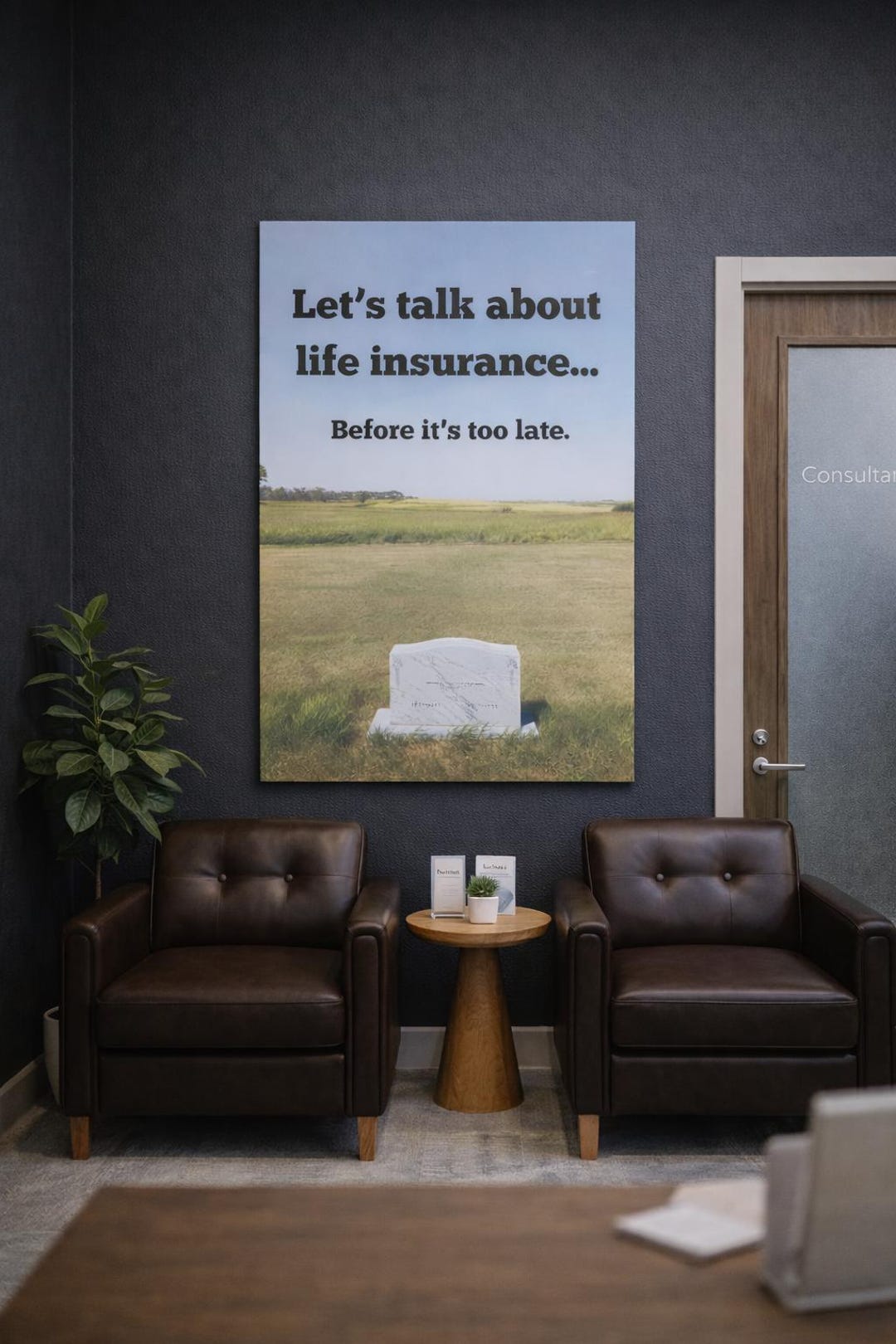 Lets Talk About Life Insurance Poster Tombstone Design Insurance Agent ...