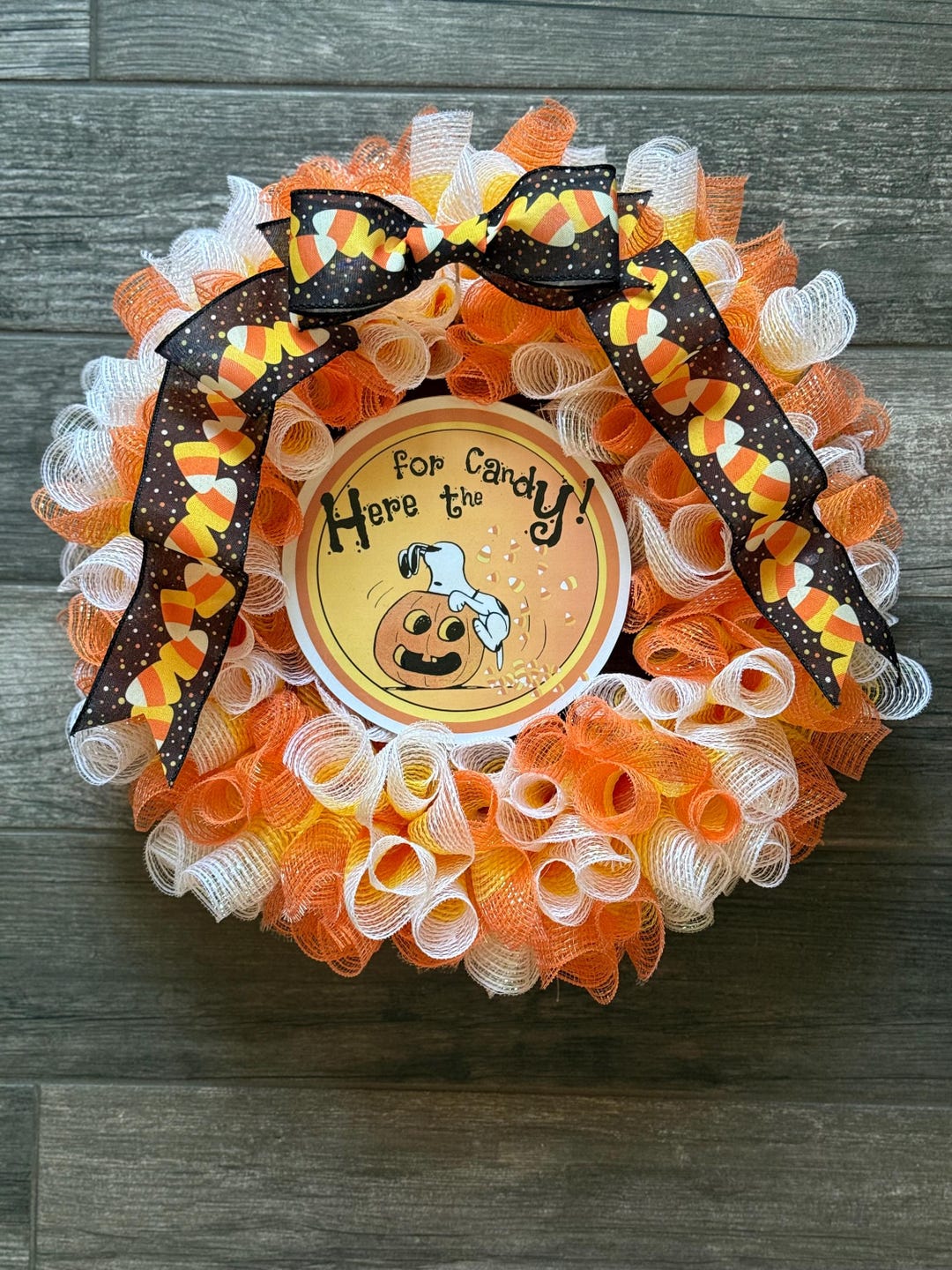 Snoopy Candy Corn Wreath / Halloween/peanuts/charlie Brown Decor - Etsy