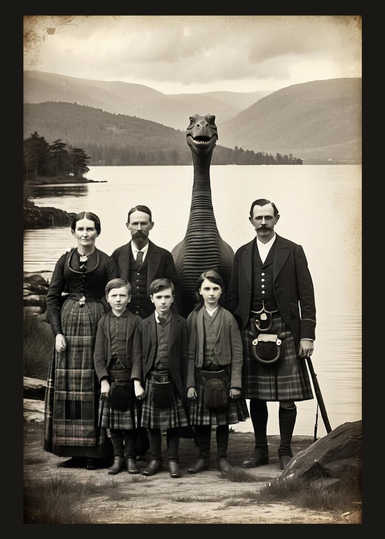 Funny Loch Ness Monster Family Photo - 1800s Scottish Vintage Art ...