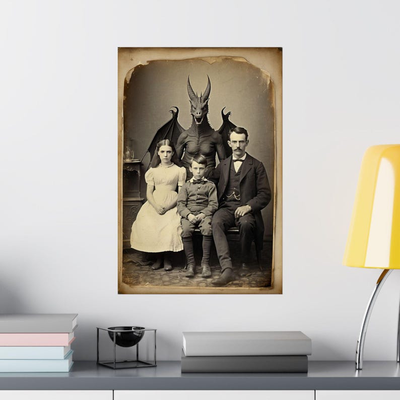 Creepy Jersey Devil Family Photo Print, Offbeat Cryptid Art, Vintage ...