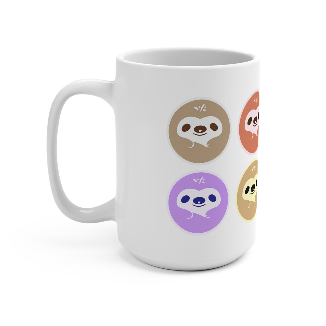 Cute Sloth Mug 15oz, Colorful Sloth Mug, Baby Sloth Coffee Mug, Sloth ...
