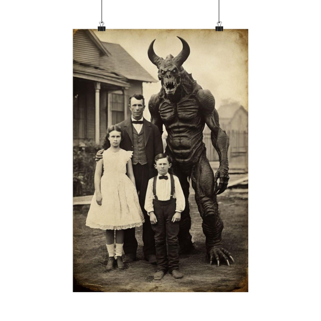 Poster Evil Horror Monster in Funny 1800s Family Farm Antique Photo ...