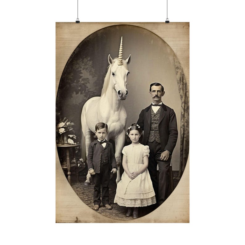 Offbeat Unicorn Family Antique Photo Poster: Cryptozoology Fun Wall Art ...