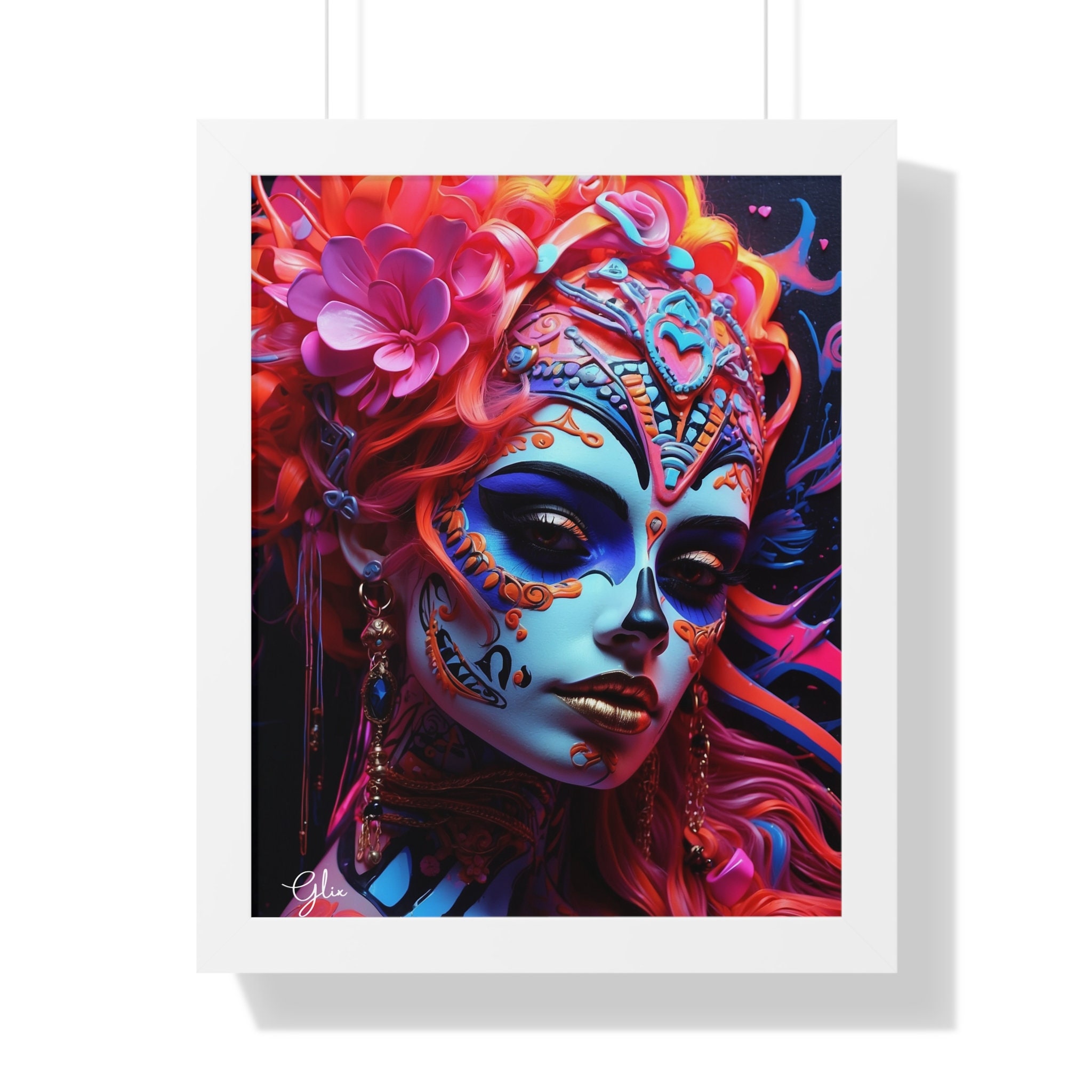 Sugar Skull Poster Elle, Sugar Skull Framed Poster, Valentines Day Gift ...