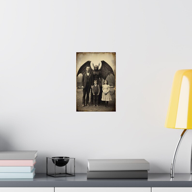 Creepy Mothman Family Photo Poster: Funny Cryptid Art, Vintage Style ...