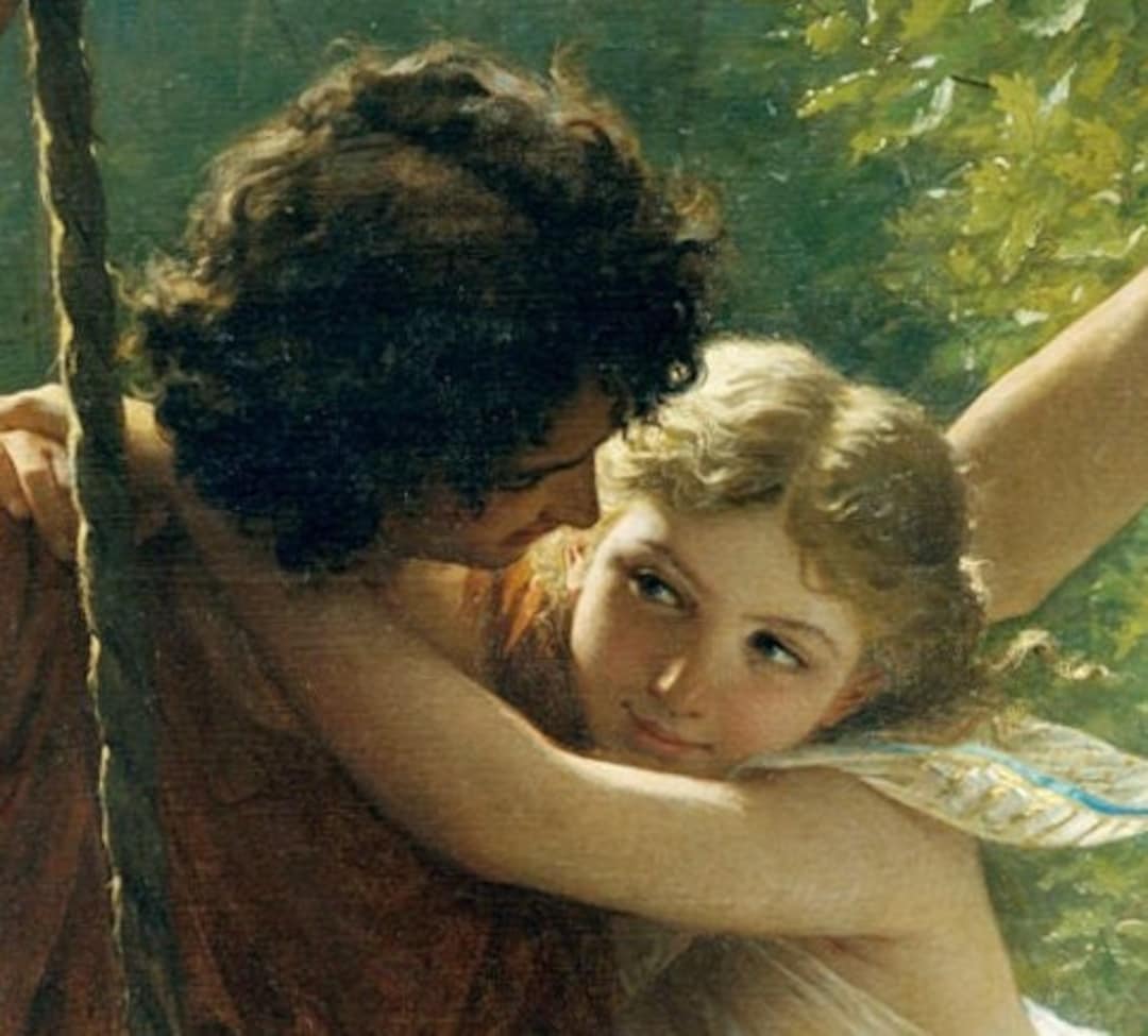 Young Lovers on a Swing Painting Print Springtime 1873 Pierre-auguste ...