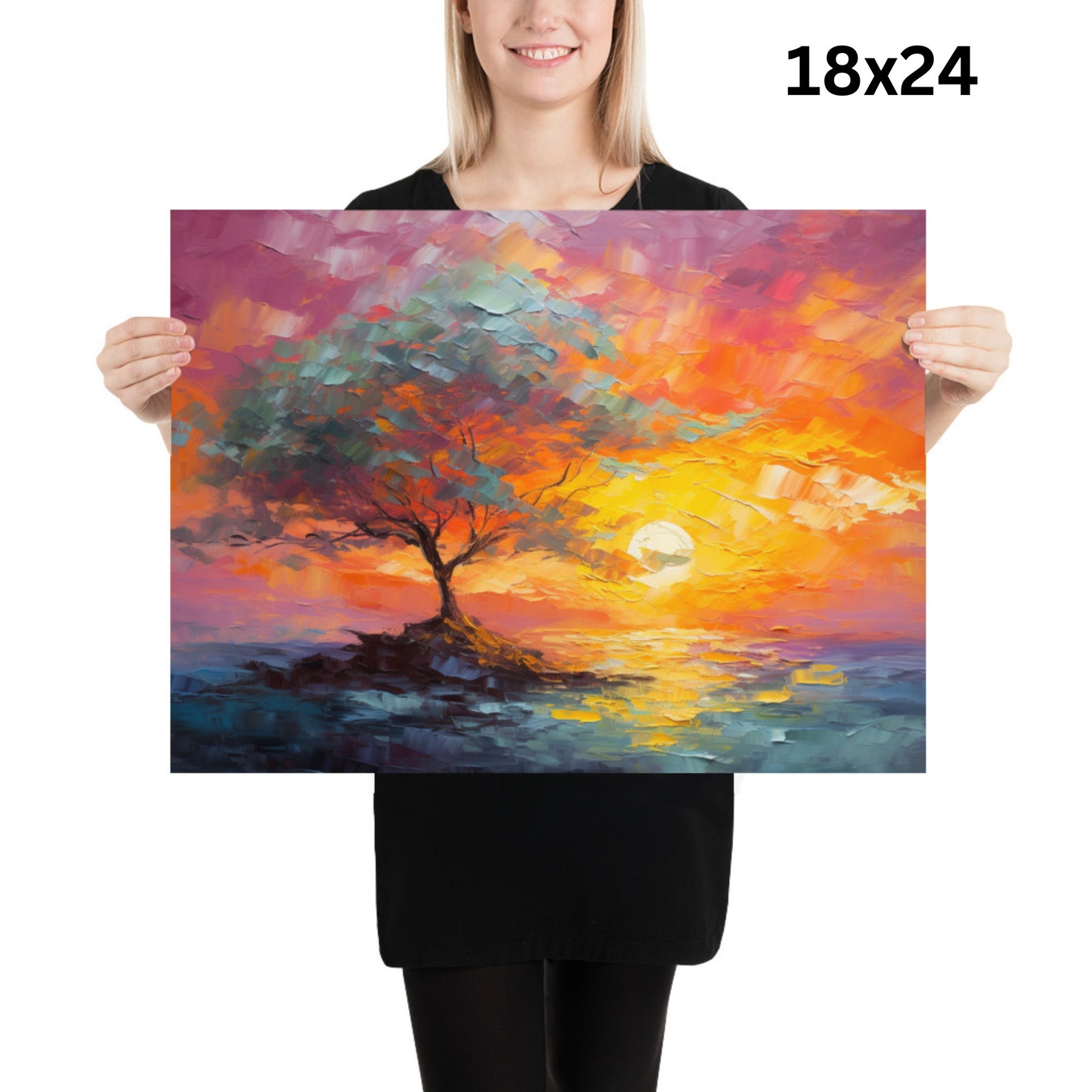 Sunset Painting Wall Art in Bright Funky Colors Abstract Sunset Print ...