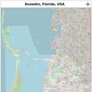 Dunedin, Florida Map With STREET LABELS, Digital Print Poster ...