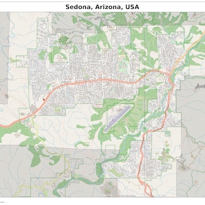 Sedona Arizona Map With STREET LABELS, Digital Print Poster, Printable ...