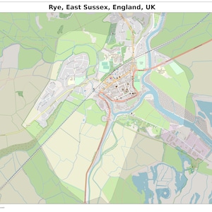 Rye, East Sussex, England Map With STREET LABELS, Digital Print Poster ...