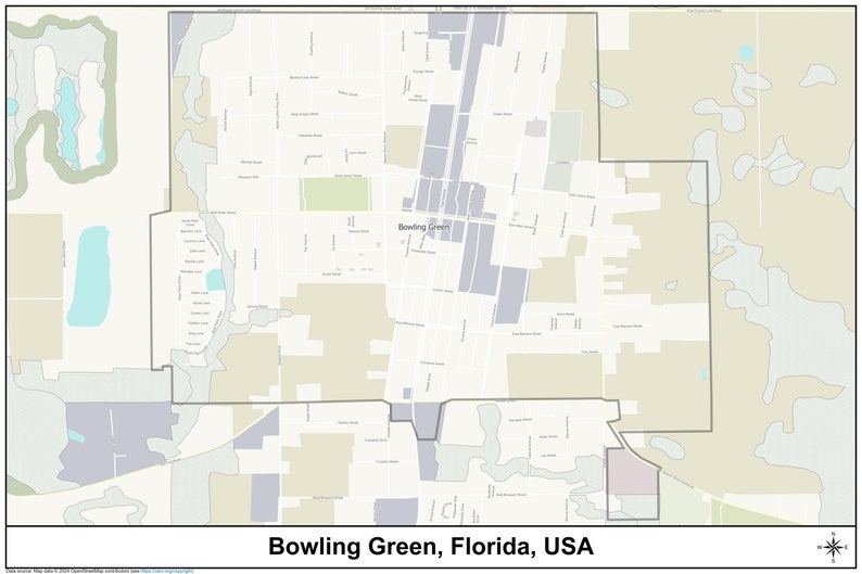Bowling Green Florida Street Map | Digital Print Poster, 36x24 Inch ...