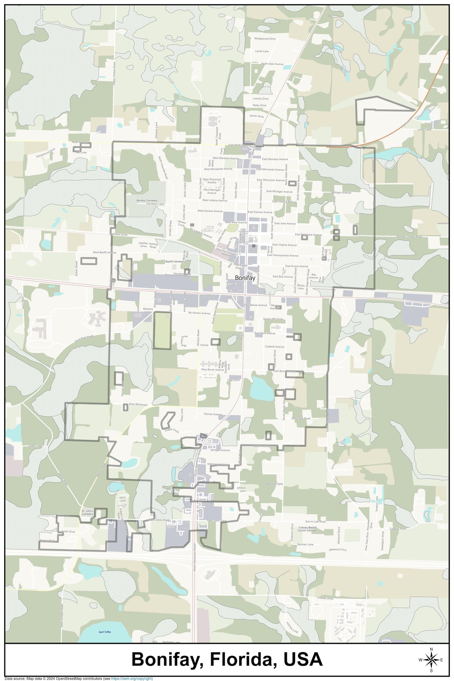 Bonifay Florida Street Map | Digital Print Poster, 24x36 Inch Printable ...