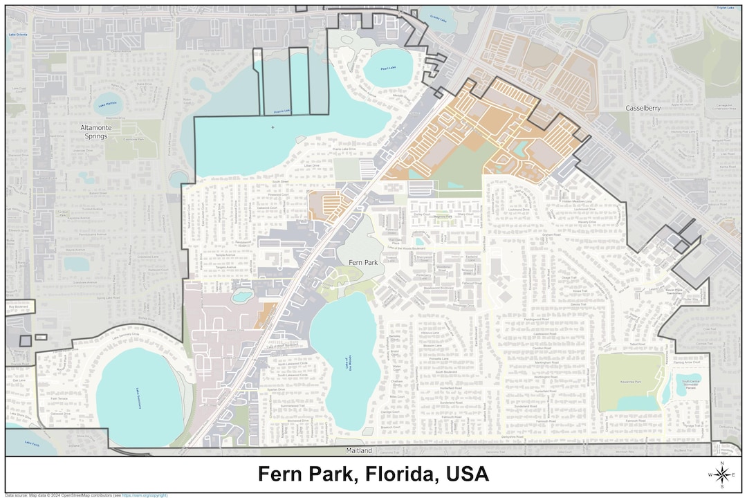 Fern Park Florida Street Map | Digital Print Poster, 36x24 Printable ...