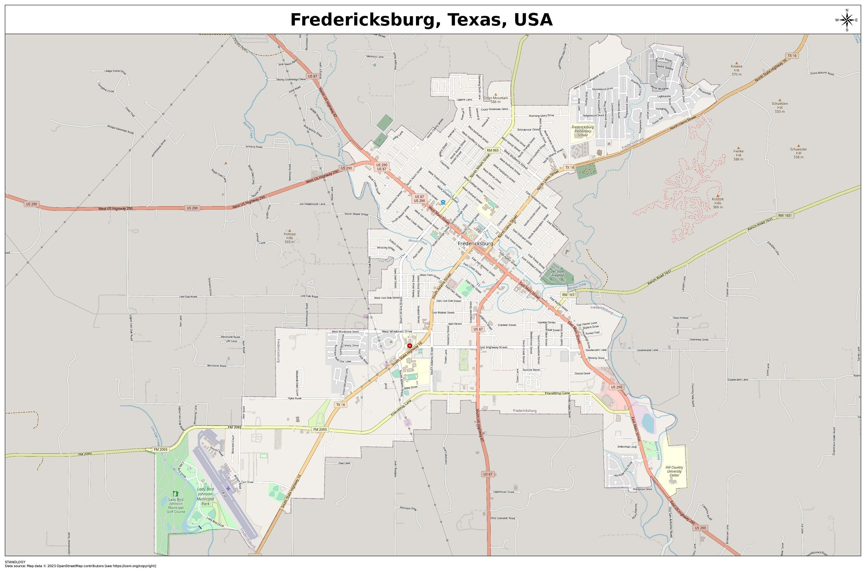 Fredericksburg, Texas Map With STREET LABELS, Digital Print Poster ...