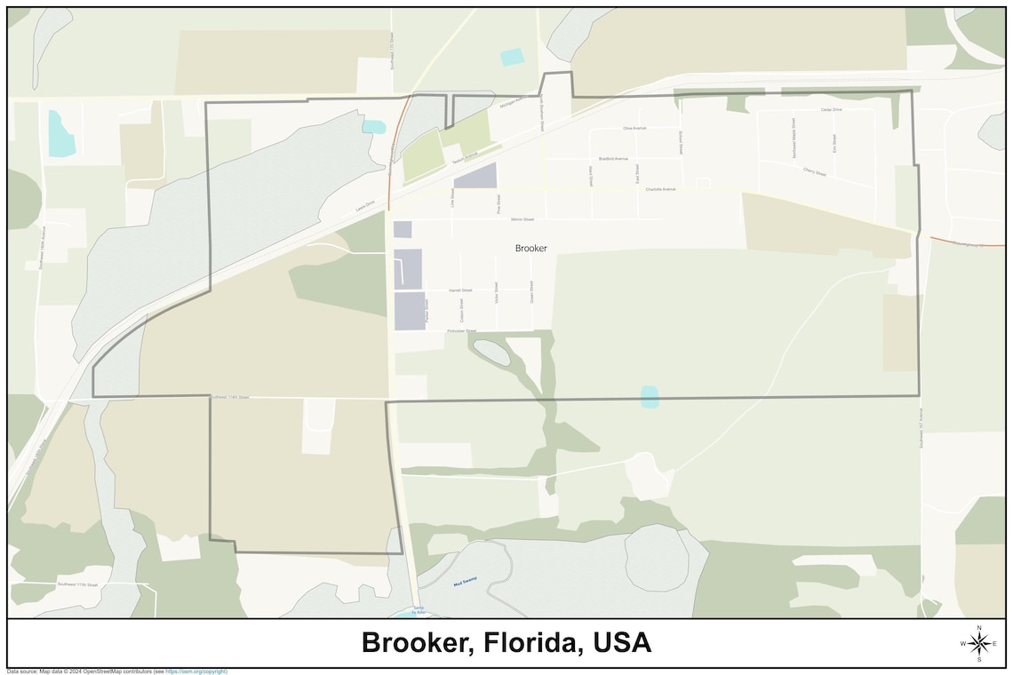 Brooker Florida Street Map | Digital Print Poster, 36x24 Inch Printable ...