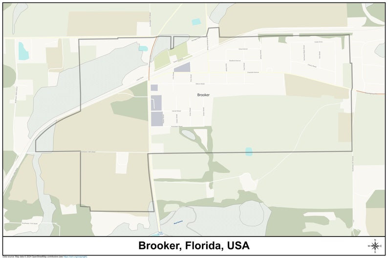 Brooker Florida Street Map Digital Print Poster, 36x24 Inch Printable ...