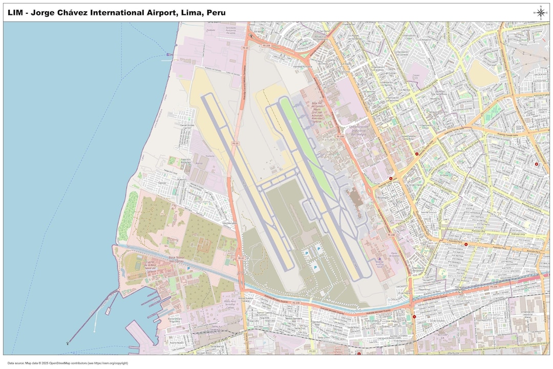 Jorge Chávez International Airport LIM Lima Peru Map 36x24 Printable ...