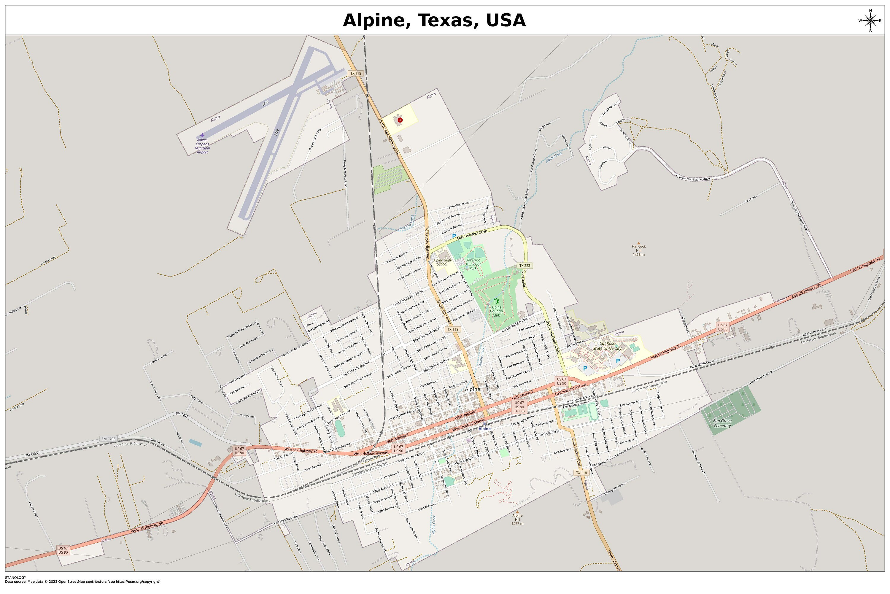Alpine, Texas Map With STREET LABELS, Digital Print Poster, Printable ...