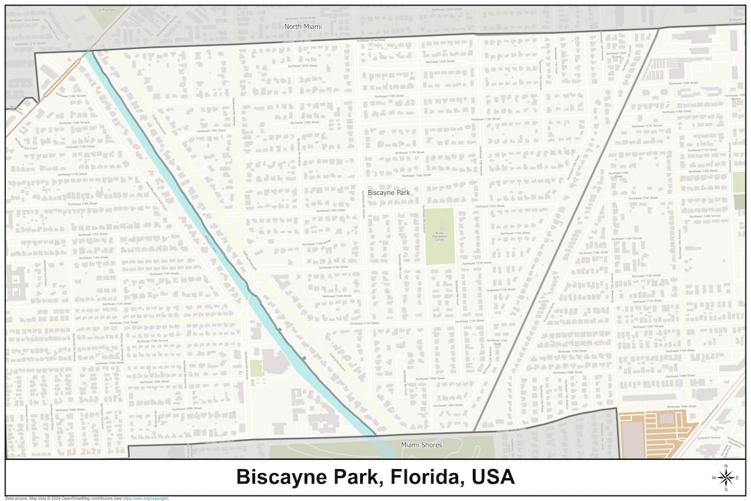 Biscayne Park Florida Street Map | Digital Print Poster, 36x24 Inch ...