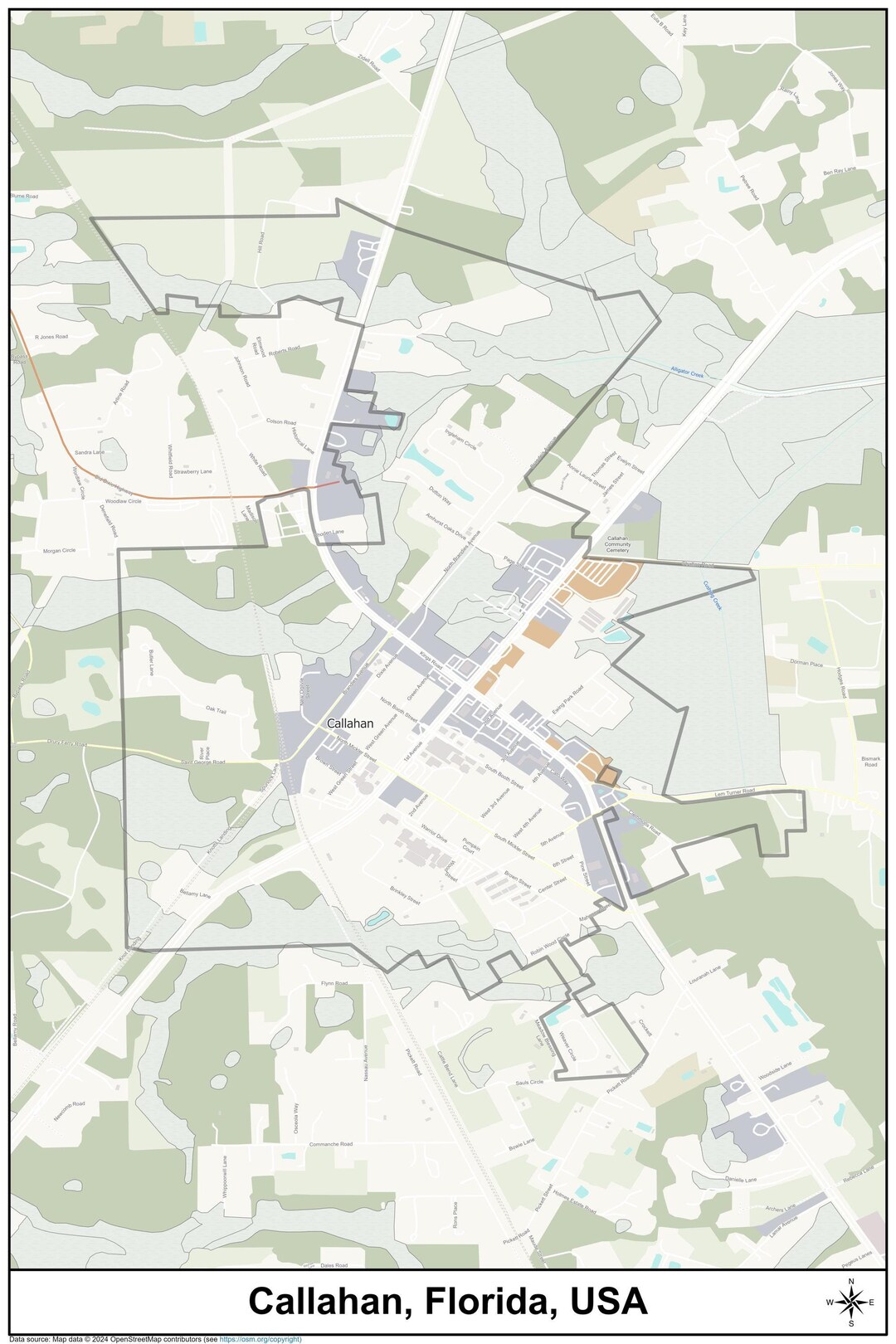 Callahan Florida Street Map | Digital Print Poster, 24x36 Inch ...
