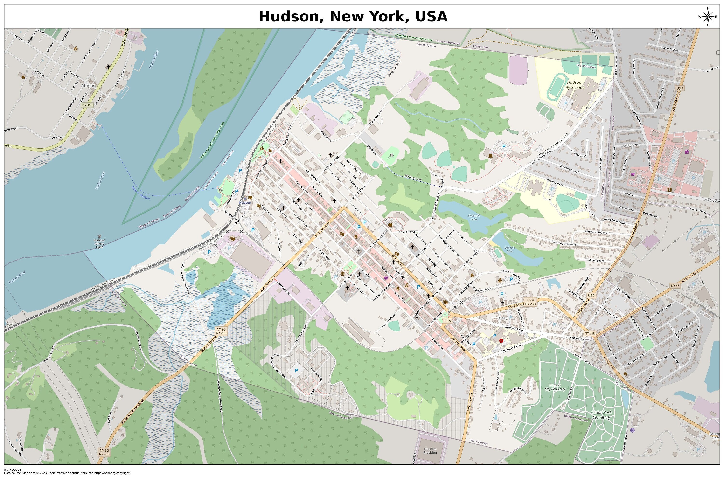 Hudson, New York Map With STREET LABELS, Digital Print Poster ...
