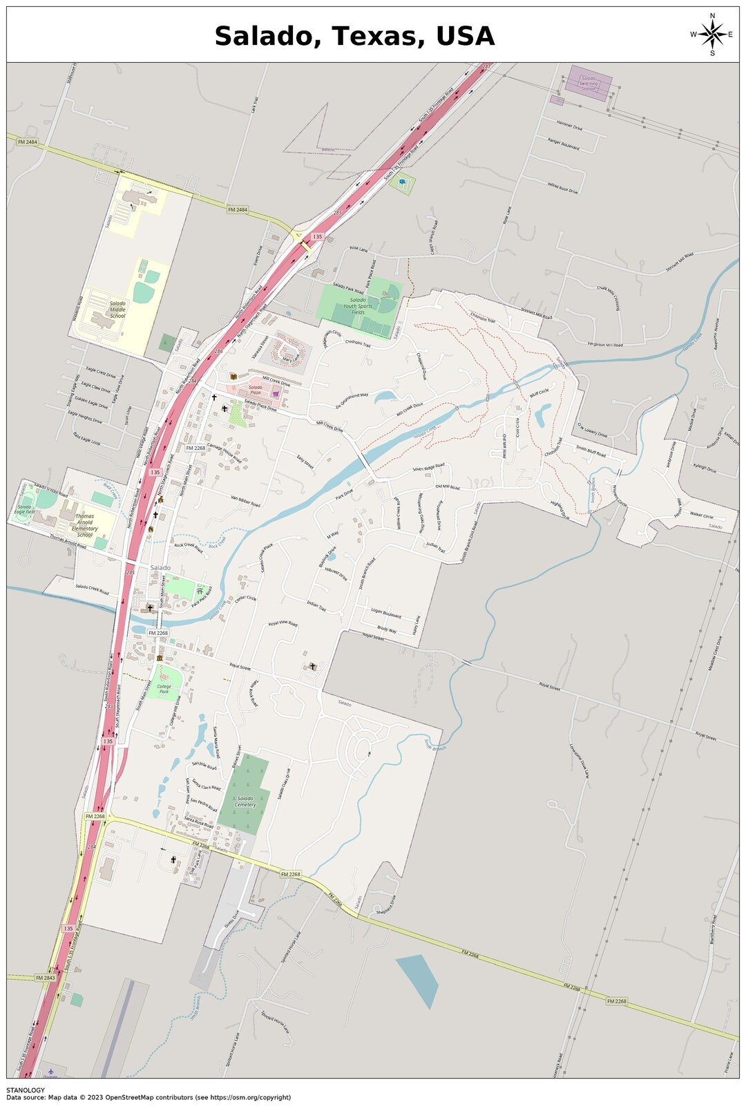 Salado, Texas Map With STREET LABELS, Digital Print Poster, Printable ...