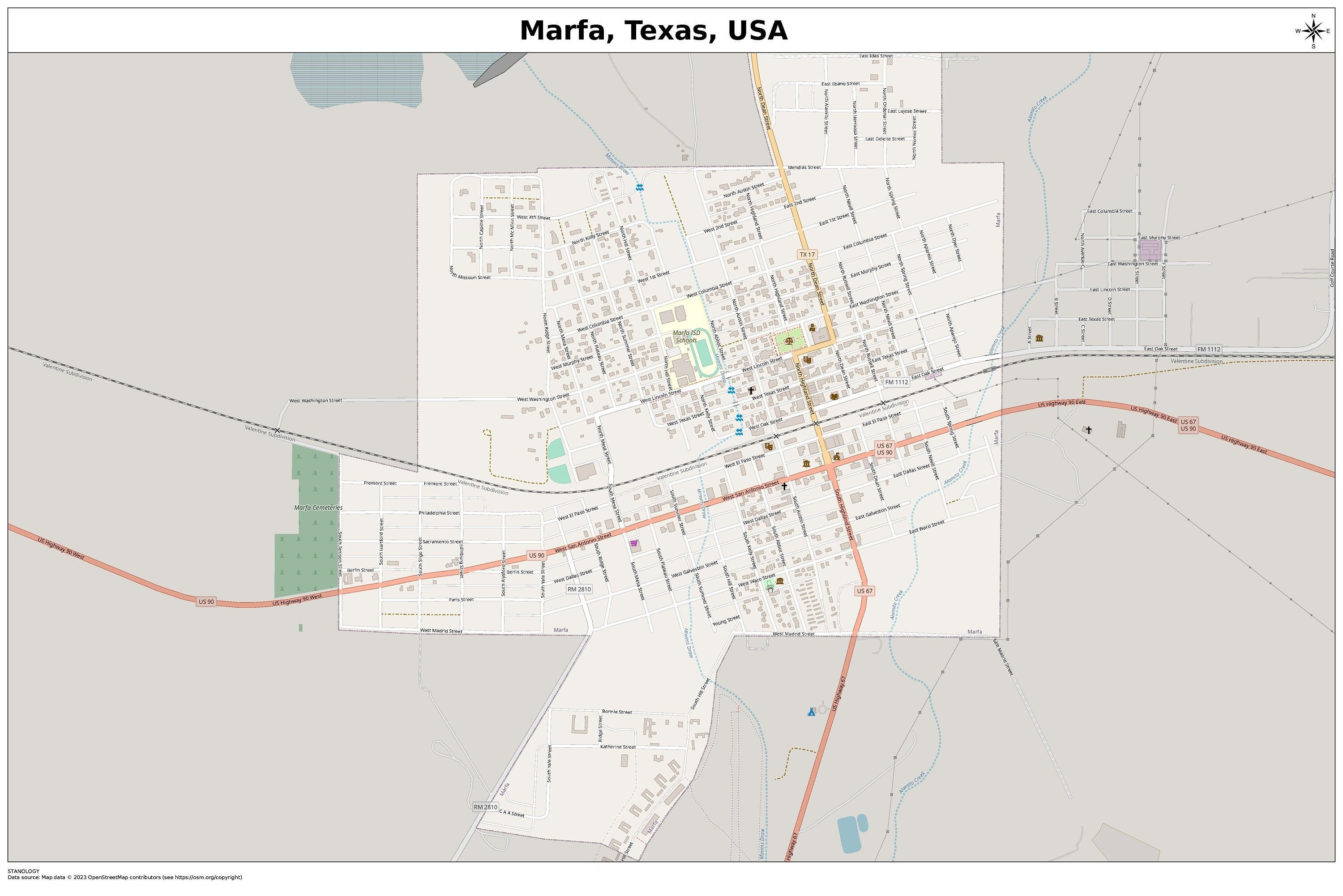 Marfa, Texas Map With STREET LABELS, Digital Print Poster, Printable ...