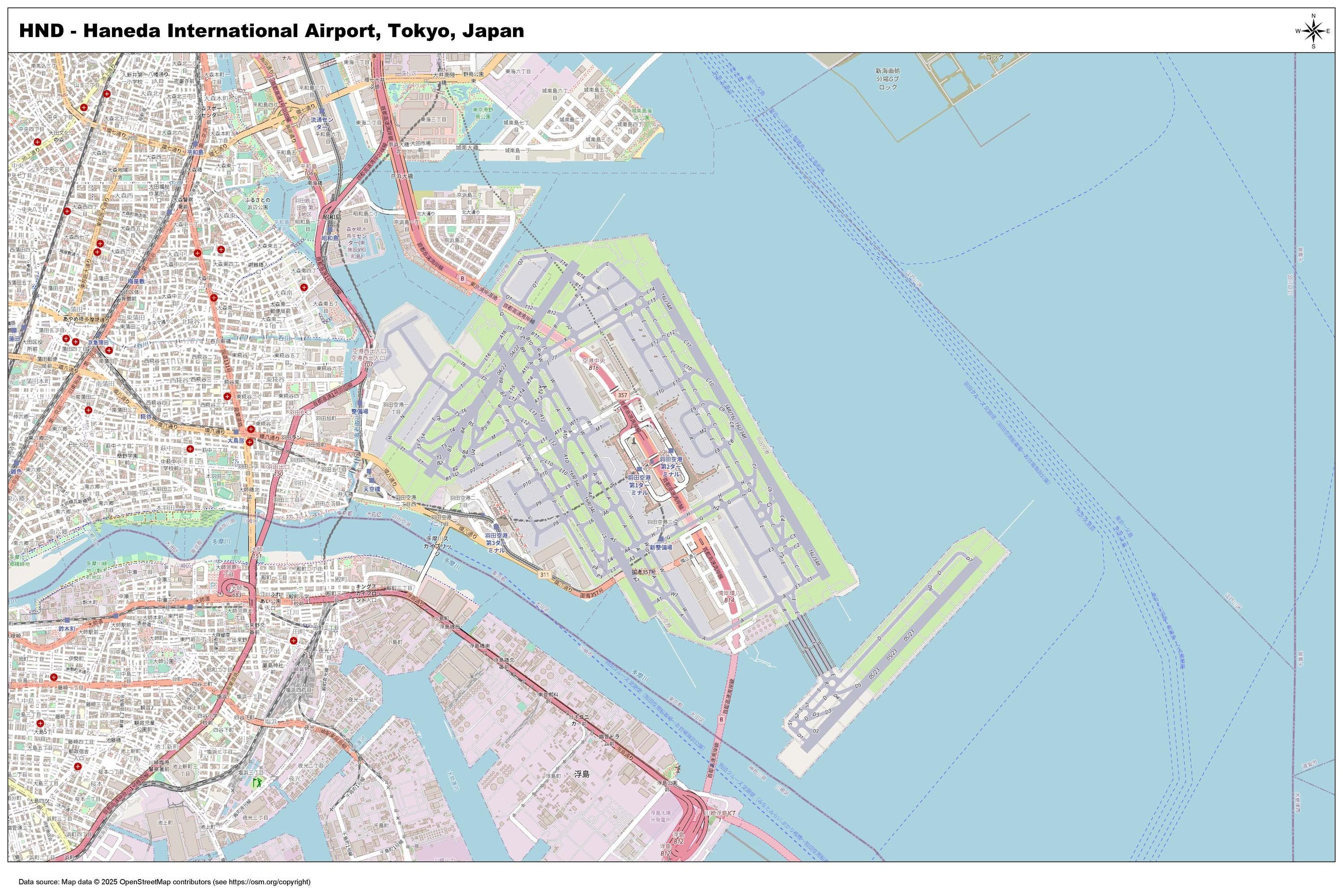 Haneda International Airport (HND) Tokyo Japan Map | 36x24 Printable ...