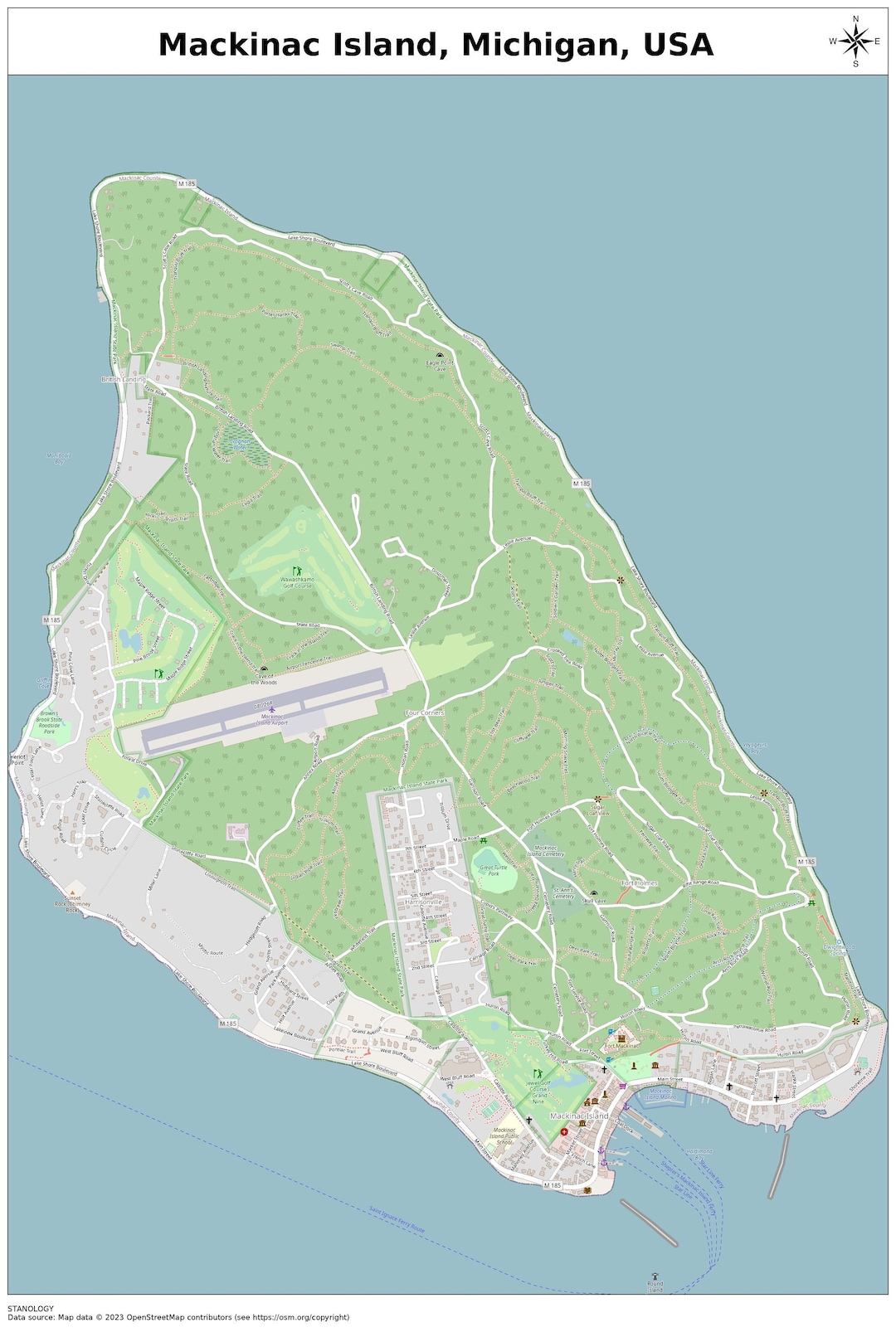 Mackinac Island, Michigan Map With STREET LABELS, Digital Print Poster ...