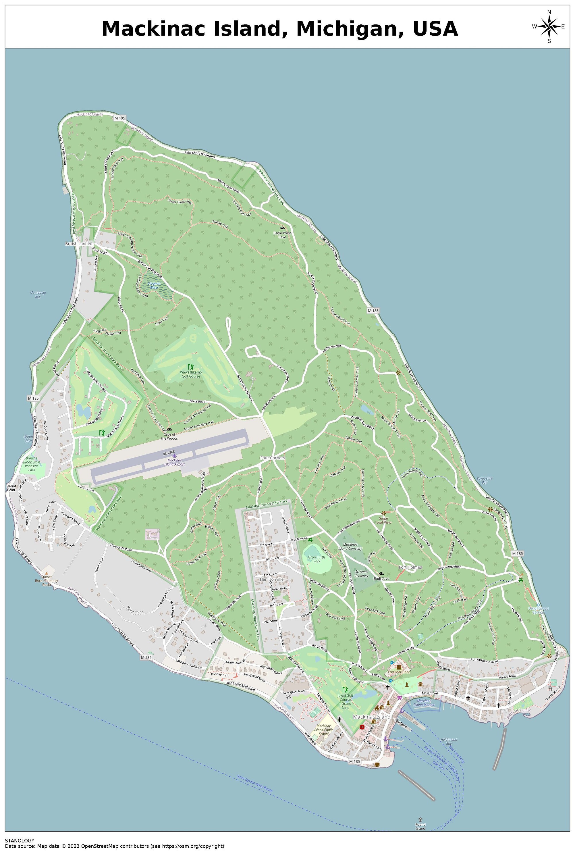 Mackinac Island, Michigan Map With STREET LABELS, Digital Print Poster ...