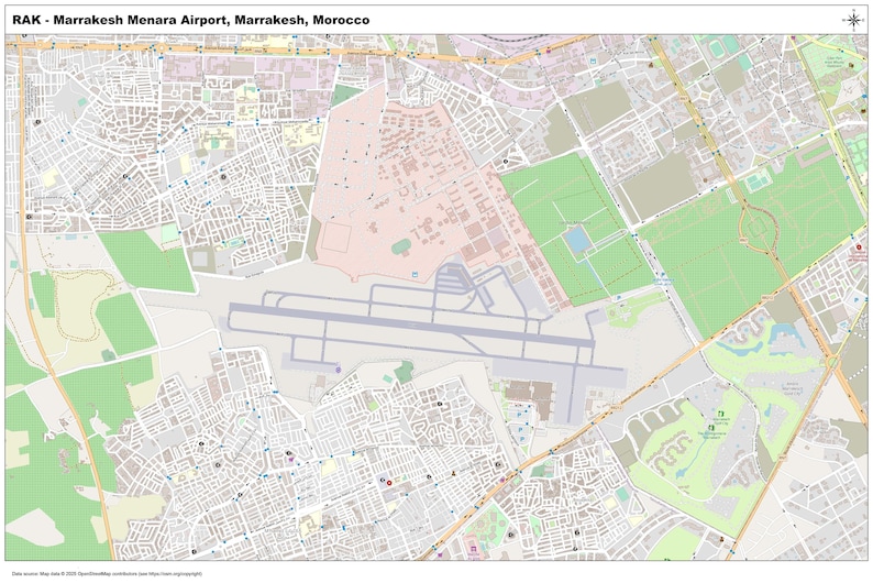Marrakech Menara Airport (RAK) Morocco Map | 36x24 Printable Airport ...