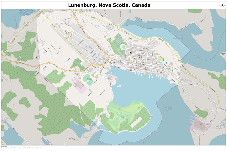 Lunenburg, Nova Scotia, Canada Map With STREET LABELS, Digital Print ...