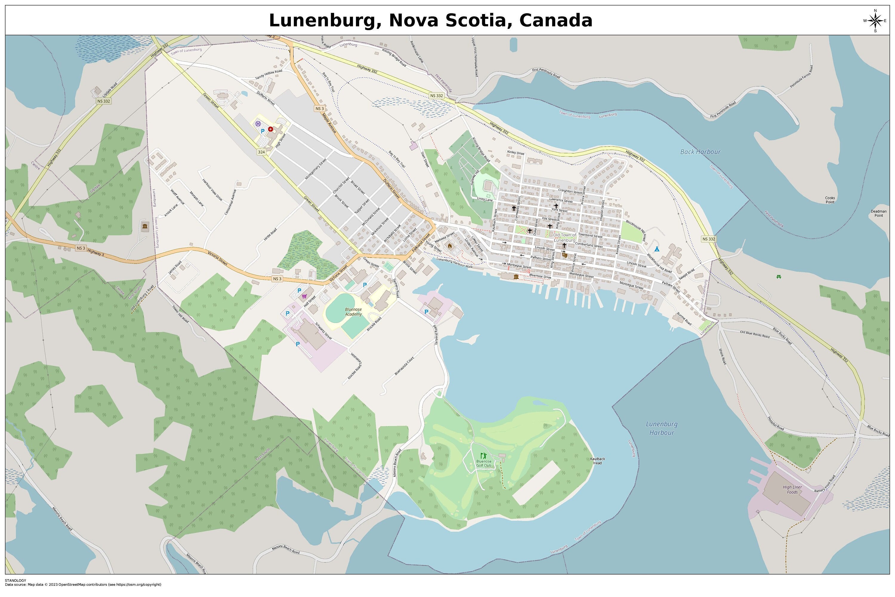 Lunenburg, Nova Scotia, Canada Map With STREET LABELS, Digital Print Poster, Printable Map ...