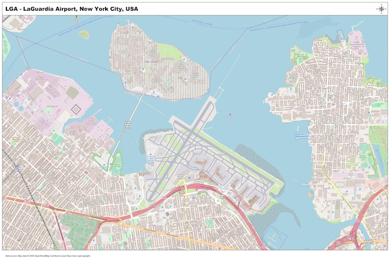 Laguardia Airport (LGA) New York USA Map | 36x24 Printable Airport ...