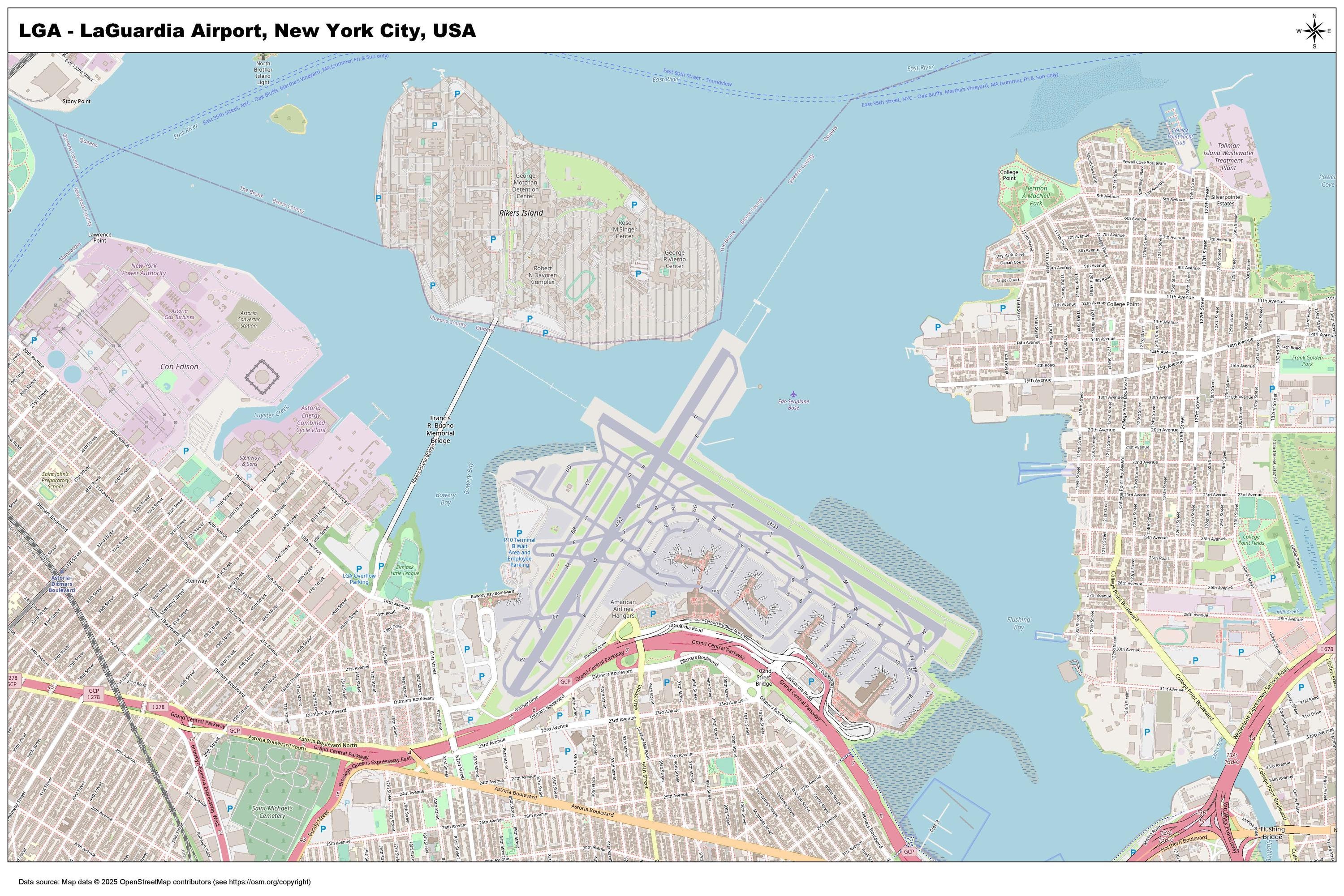 Laguardia Airport (LGA) New York USA Map | 36x24 Printable Airport ...