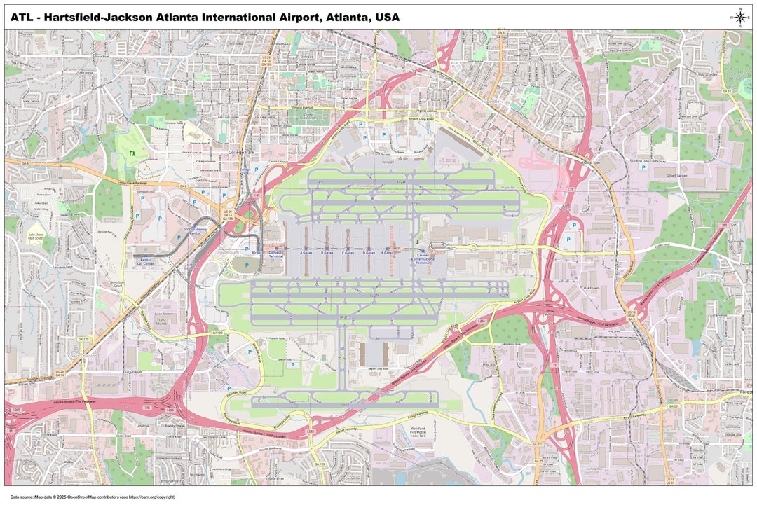 Hartsfield-jackson Atlanta International Airport (ATL) USA Map | 36x24 ...