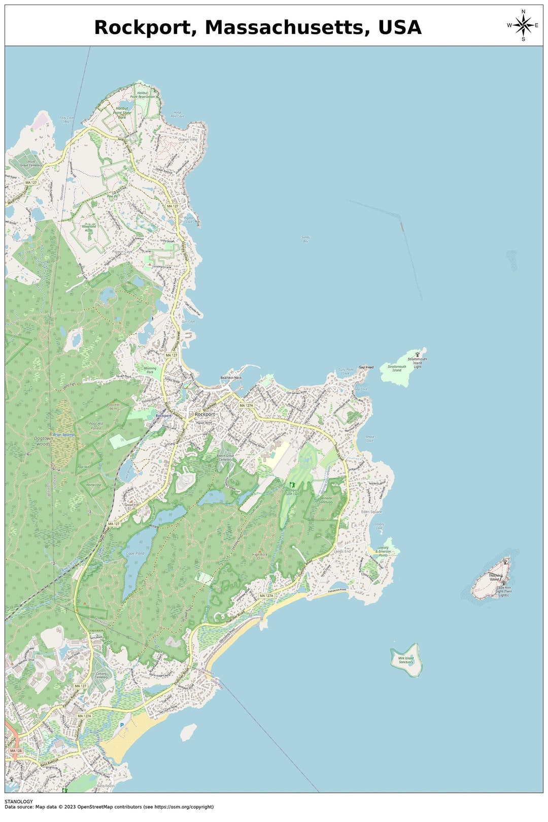 Rockport, Massachusetts Map With STREET LABELS, Digital Print Poster ...
