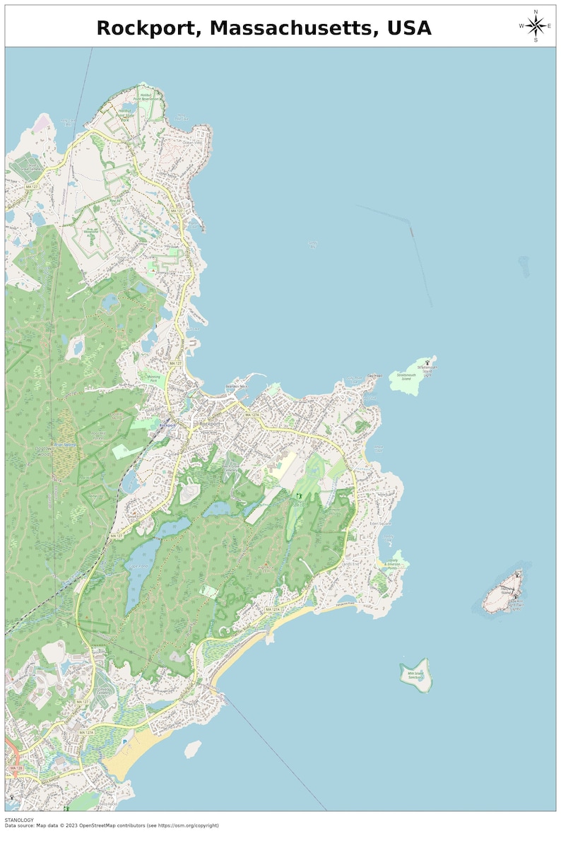 Rockport, Massachusetts Map With STREET LABELS, Digital Print Poster ...