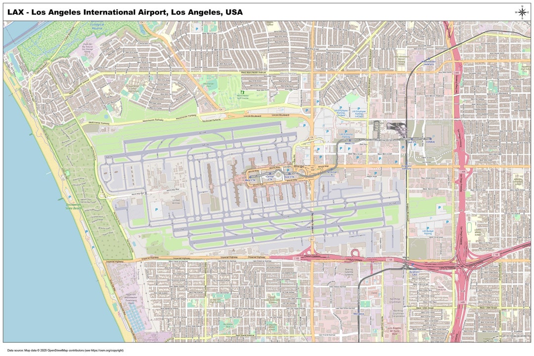 Los Angeles International Airport (LAX) USA Map | 36x24 Printable ...